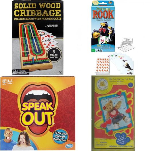 Assorted Board Games 4 Pack Bundle: Solid Wood Cribbage Folding Board ...