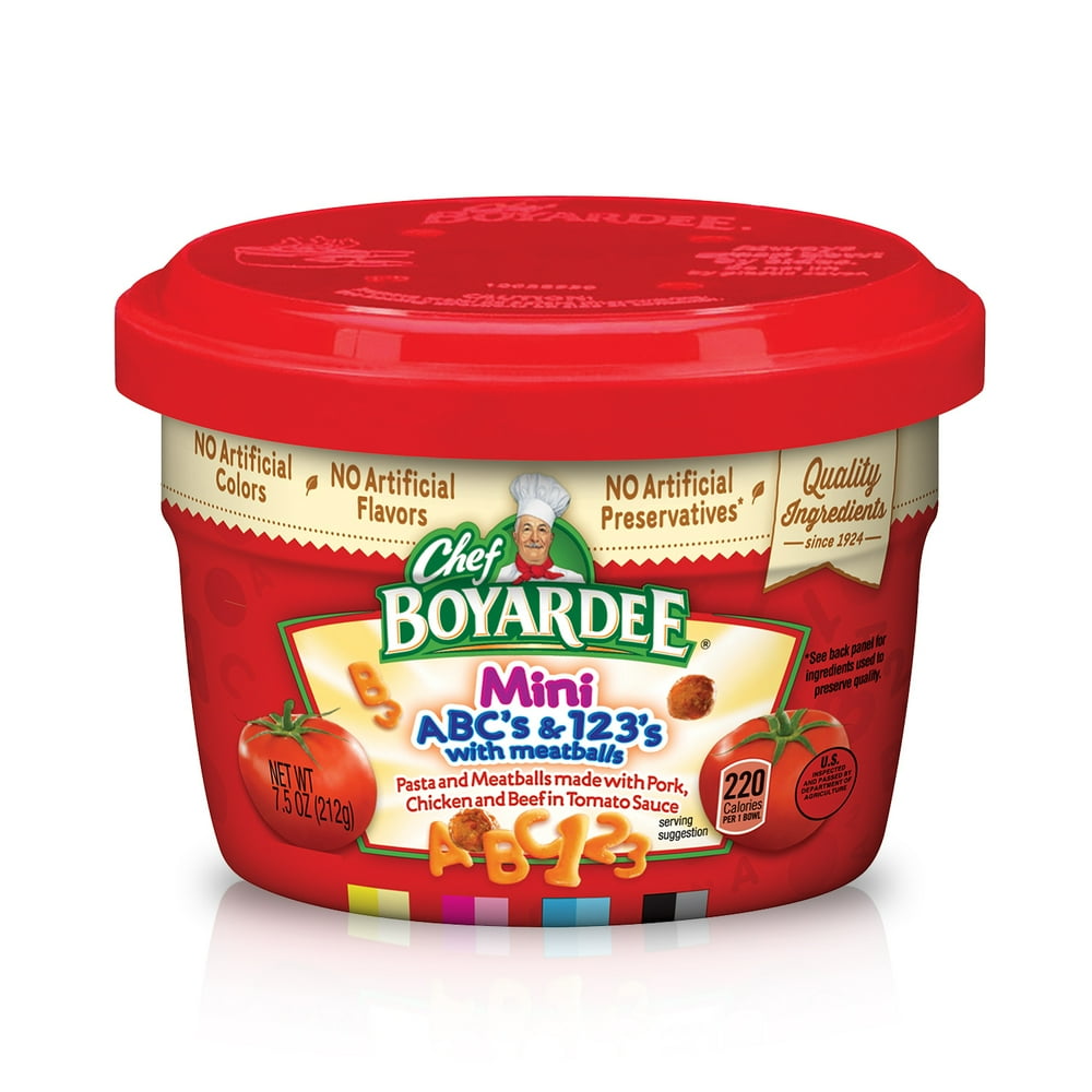 Chef Boyardee Mini-Bites ABCs & 123s Pasta with Meatballs 7.5 Oz ...