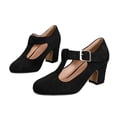 AJGRHE Women's T-Strap Mary Jane Pumps Low Block Heels Closed Round Toe ...