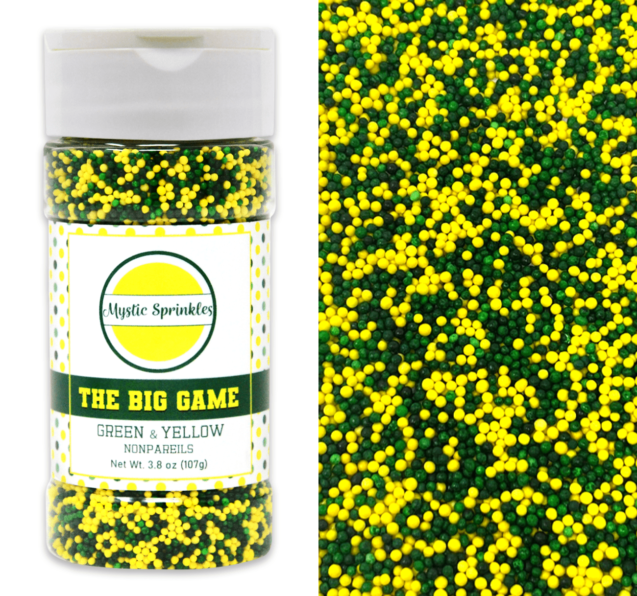 Mystic Sprinkles The Big Game: Green & Yellow Nonpareil Mix 3.8 oz ...