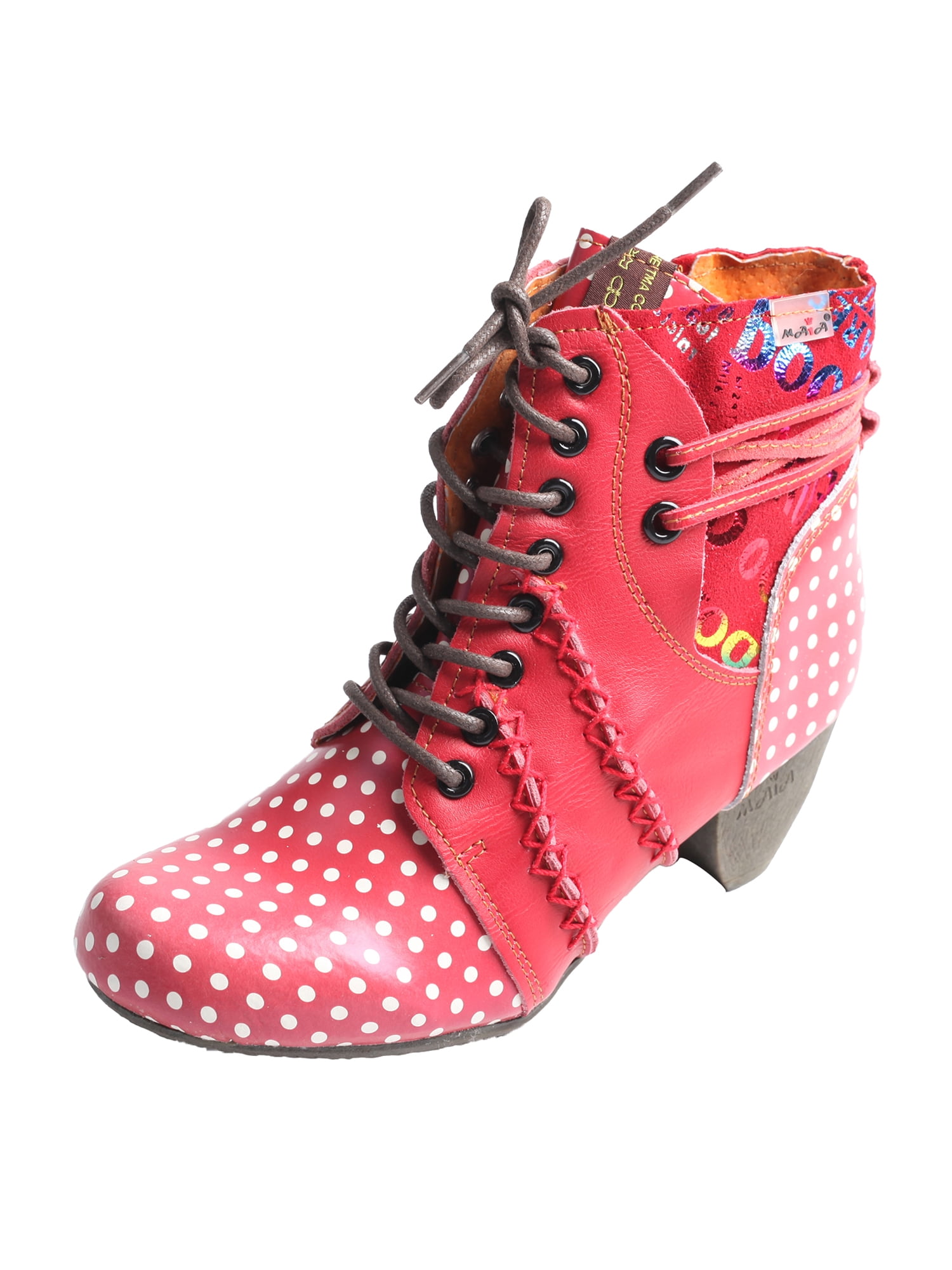 TMA EYES Polka Dot Leather Women Boots with Moccasin Hand Stitching ...