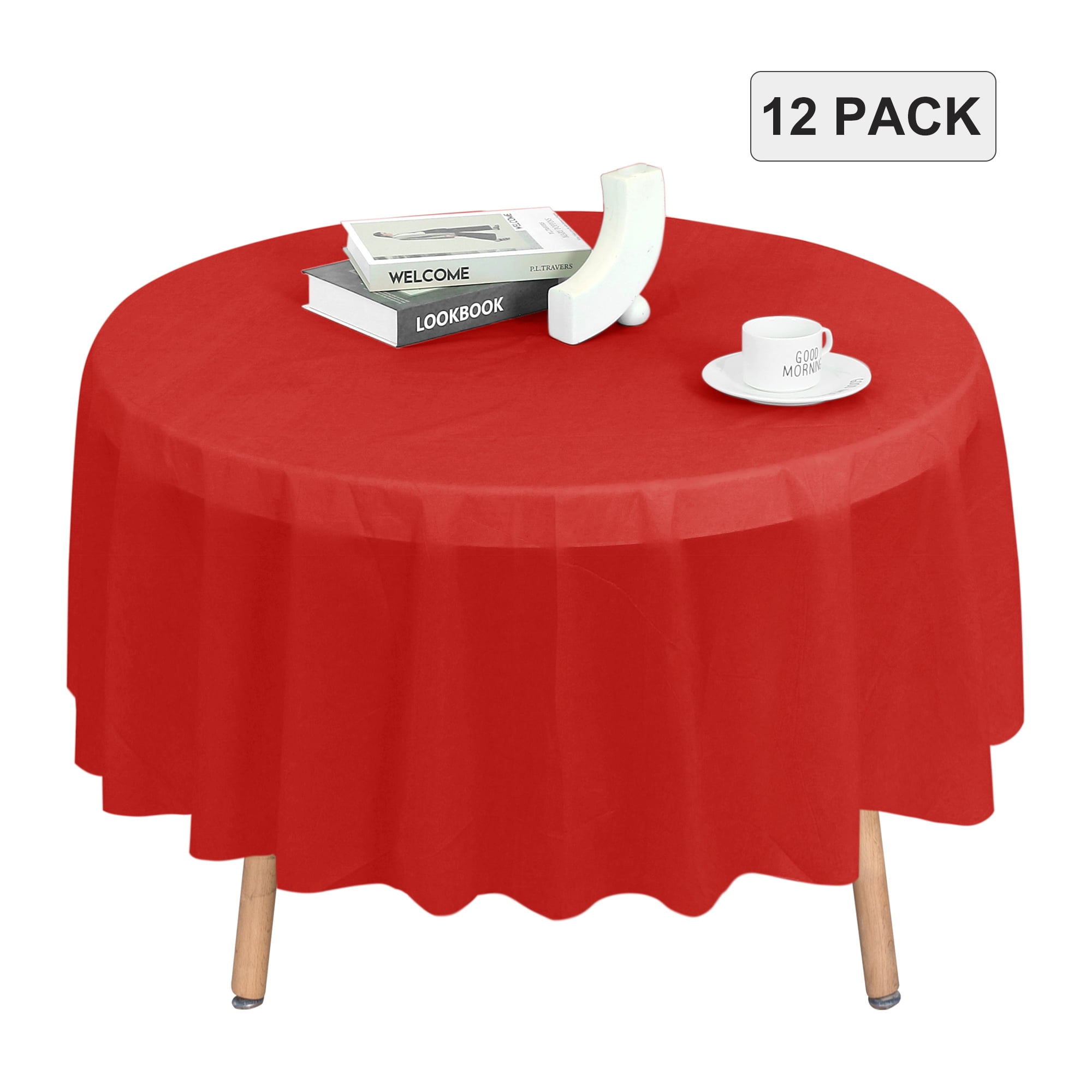 LUSHVIDA 12 Pack Disposable Plastic Table Cloth Round Decorative Table ...