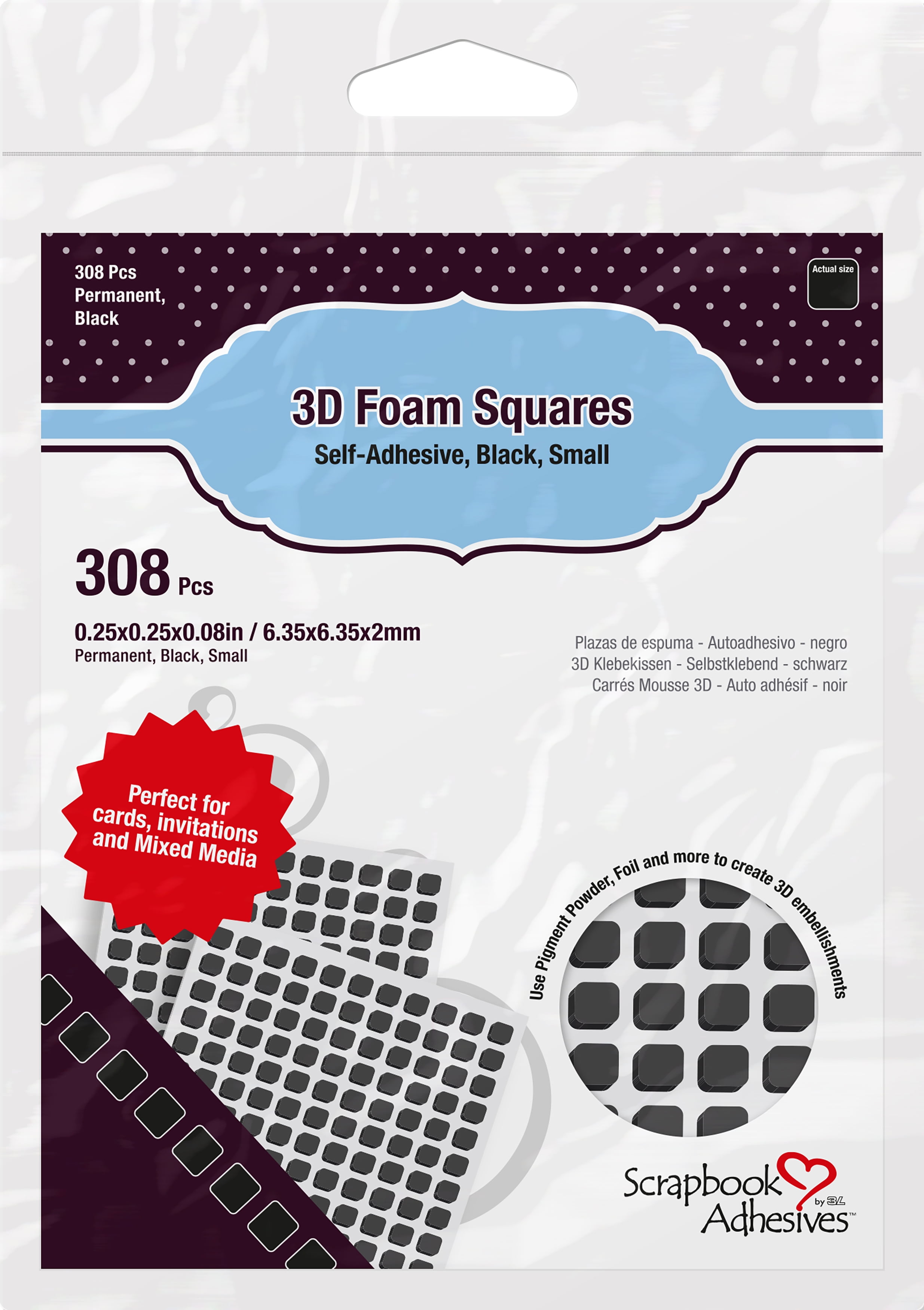 Scrapbook Adhesives 3D Self-Adhesive Foam Squares 308/Pkg-Black, .25"X ...