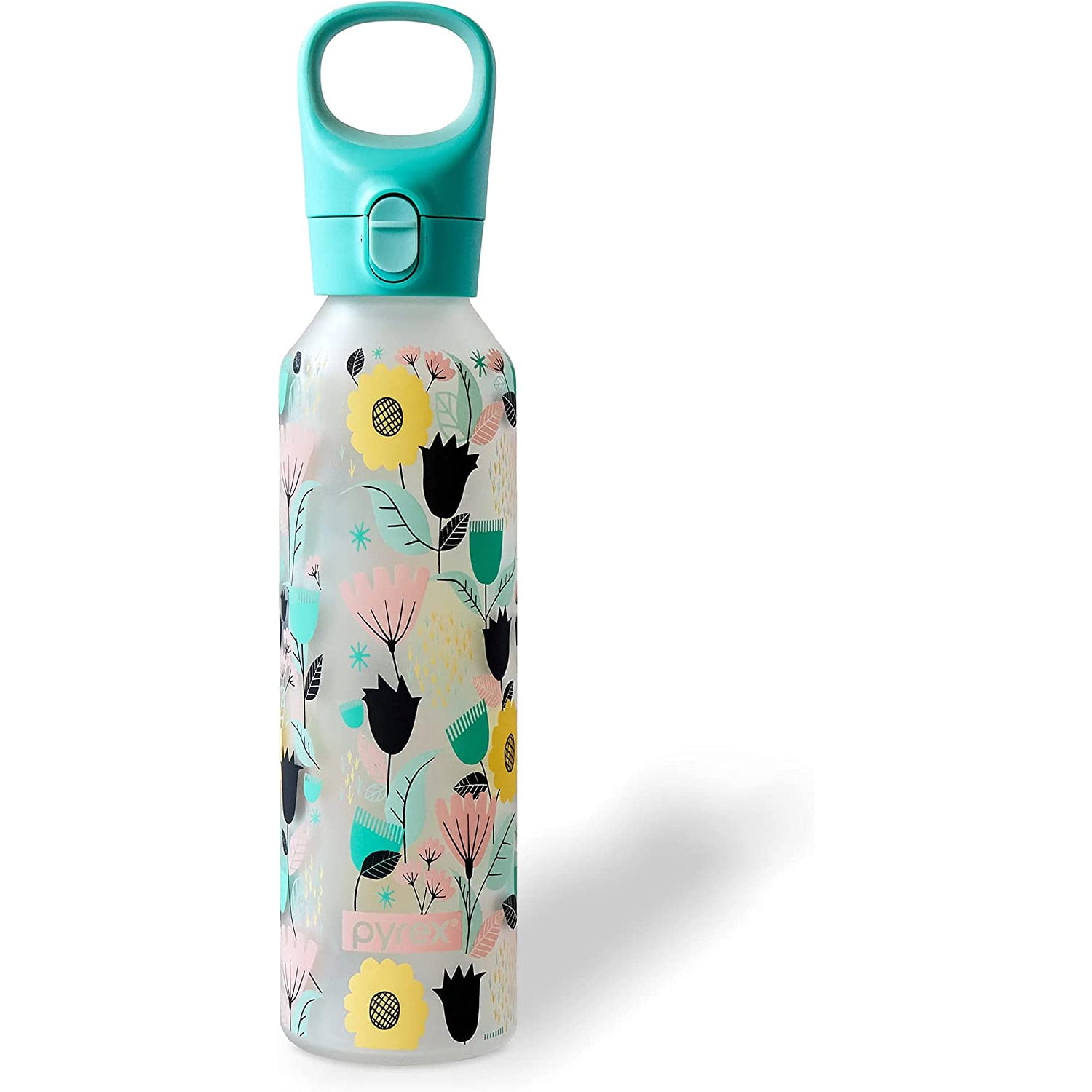 Pyrex Color Changing Glass Water Bottle with Silicone Coating, Florals ...