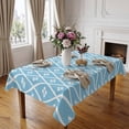 Boho Blue White Plaid Line Table Cloth 52x70in, Waterproof Rectangle ...
