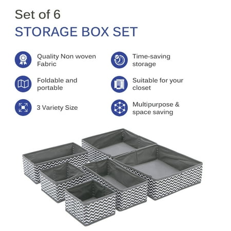 6Pcs Canvas Storage Box Wardrobe Organizer Foldable Drawer Organizer ...