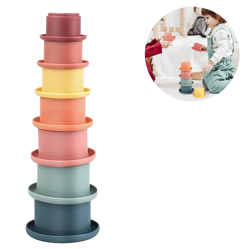 Jiarry Stacking Cups Baby Building Toy  Nesting Cup Early Educational Toddlers Montessori Stacking Toy  With Numbers & Pattern  For Indoor/Outdoor/Bat