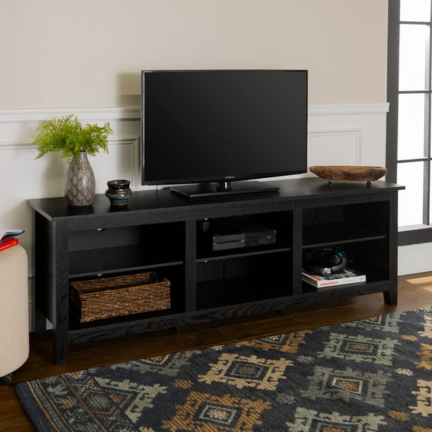 Woven Paths Open Storage TV Stand for TVs up to 80", Black - Walmart.com