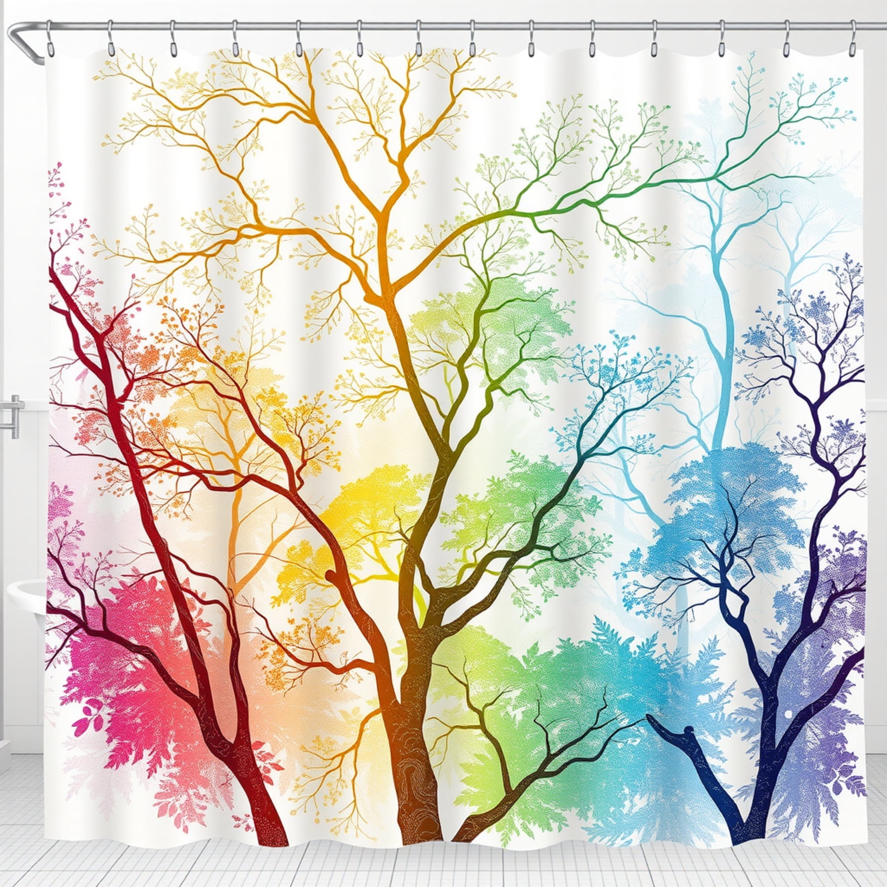 Click here for Qinc Vibrant Rainbow Forest Shower Curtain - Color... prices