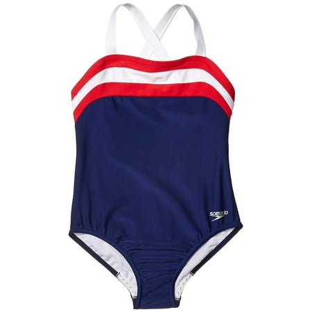 Speedo Kids Girl's Color Blocked One-Piece (Big Kids) Red/White/Blue 10 ...