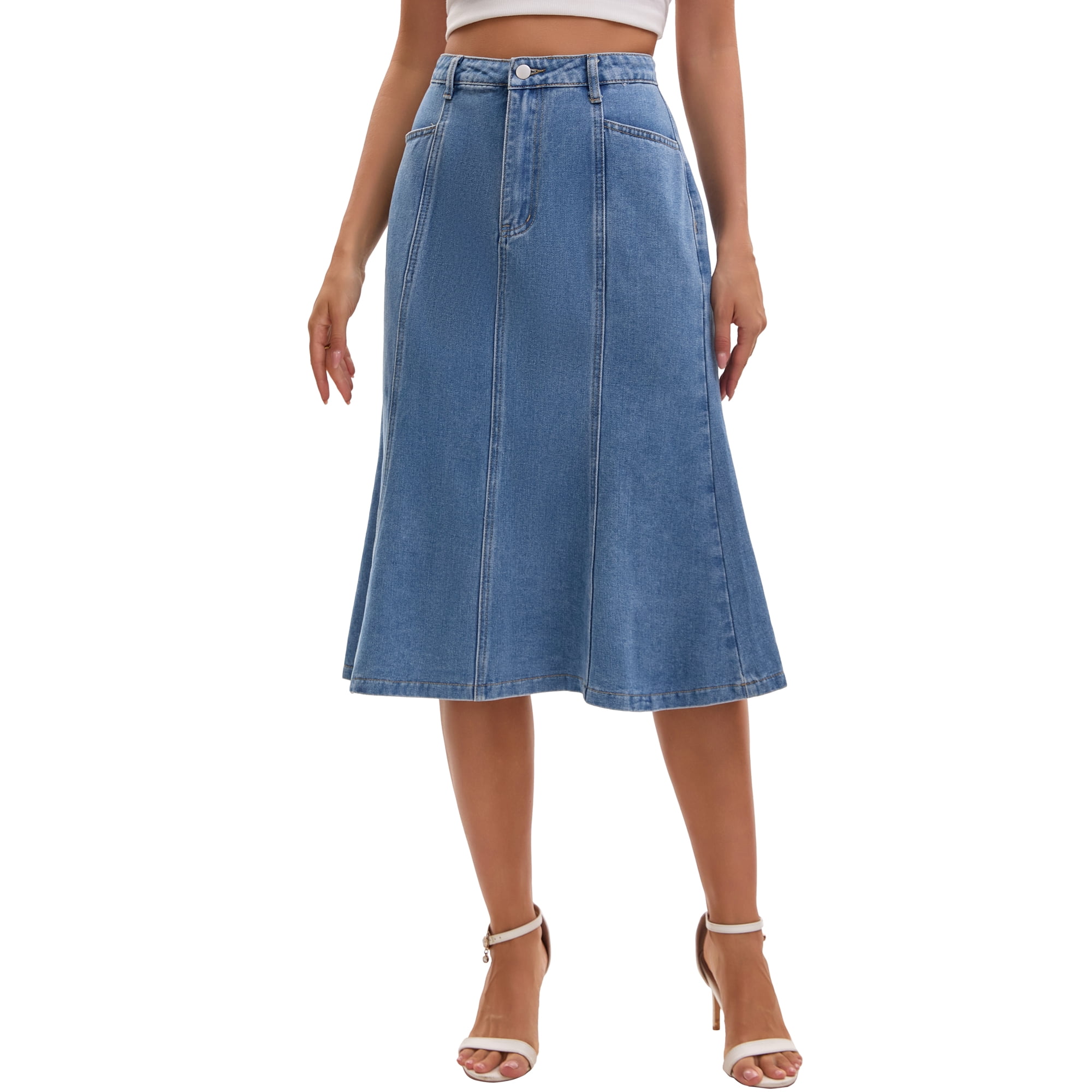 Click here for Inspire Chic Womens Midi Jean Skirt High Waisted A... prices