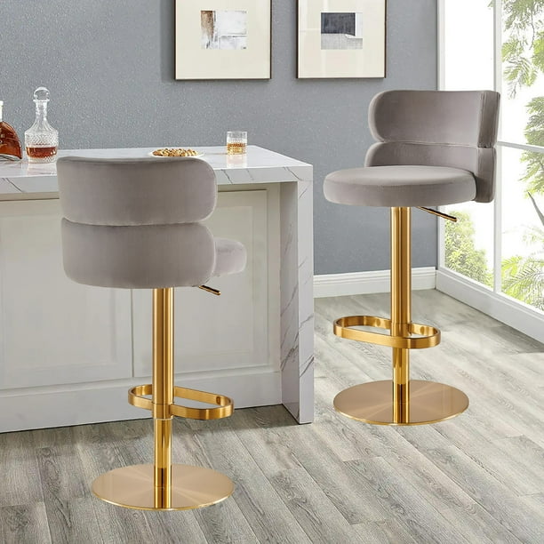 CAROCC Barstools Gold Modern Adjustable Barstools in Velvet Fabric ...