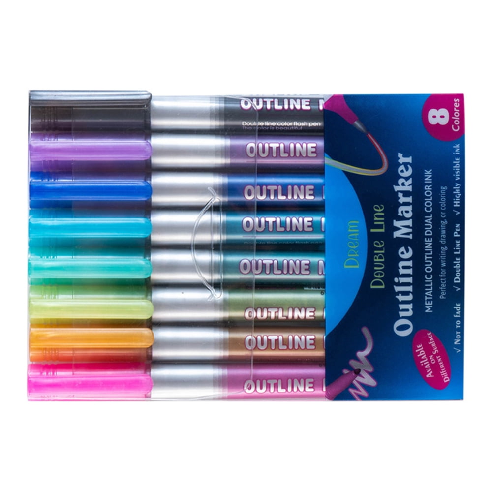 8PCS Double Line Contour Pen Highlighters Shimmer Markers Writes ...