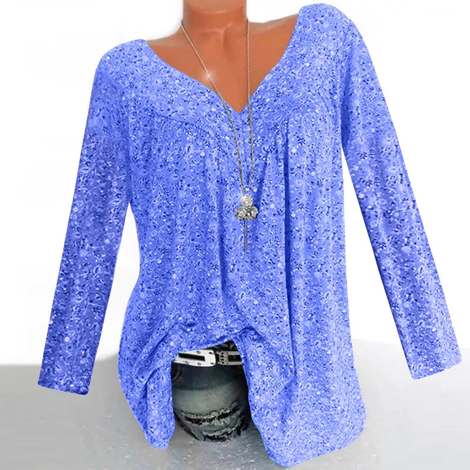 Borniu Women Plus Size Casual Loose V Neck Long Sleeve Print Blouse