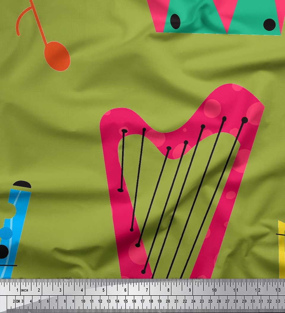 Soimoi Green polyester Crepe Fabric Guitar & Xylophone Musical ...