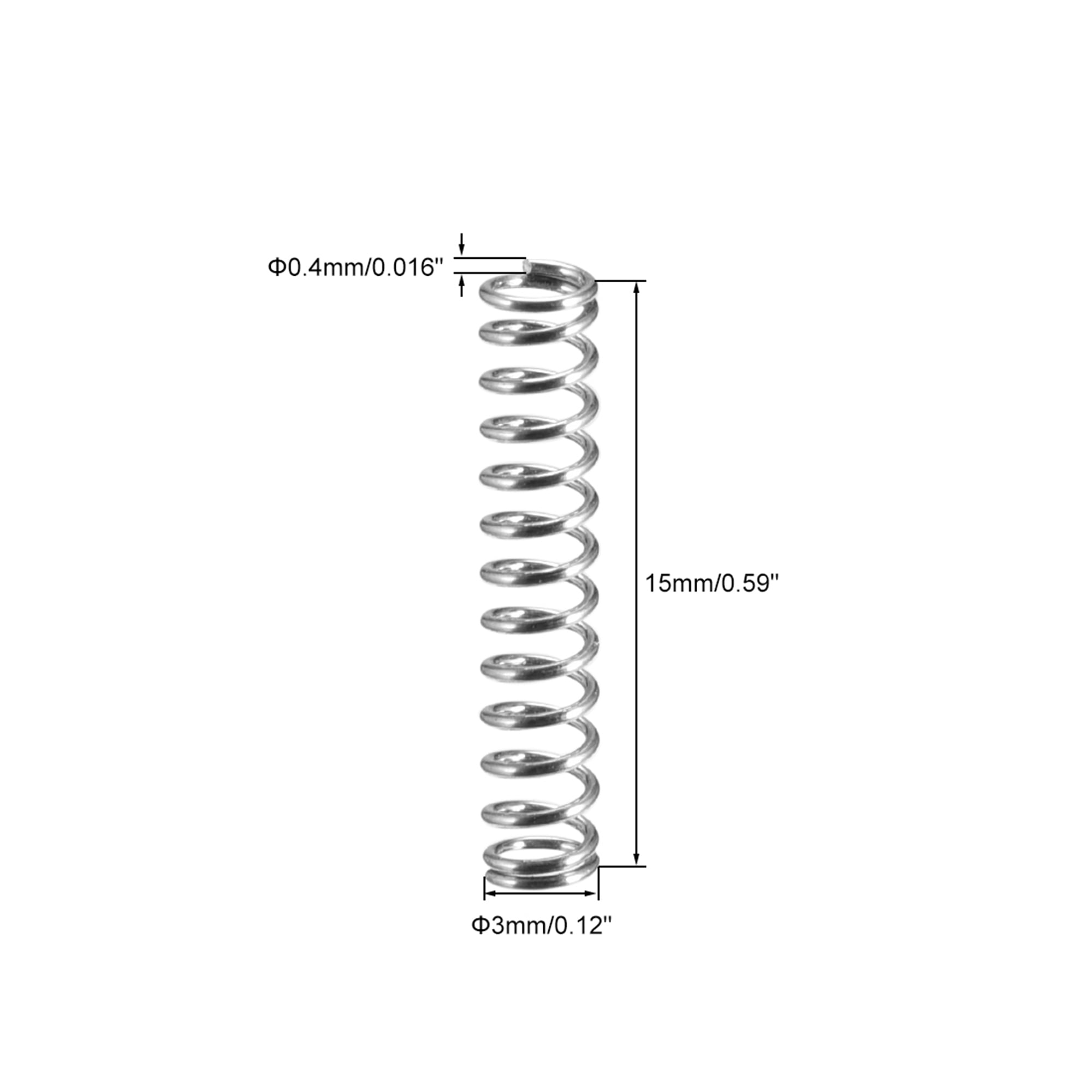 Wire Diameter 0.016" , OD 0.12" , Free Length 0.59" Stainless Steel ...