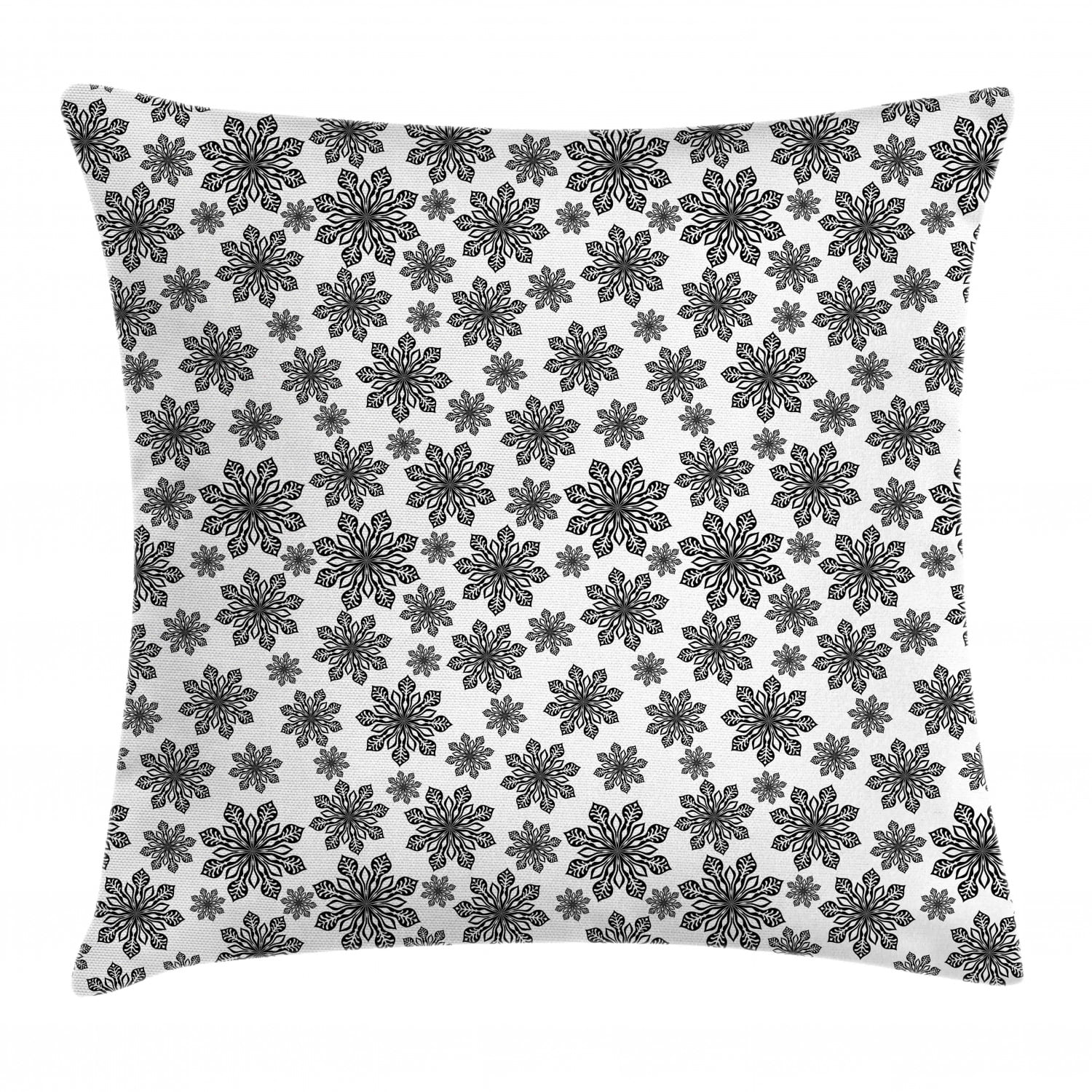 Snowflake Throw Pillow Cushion Cover, Monochrome Snowflakes Christmas ...