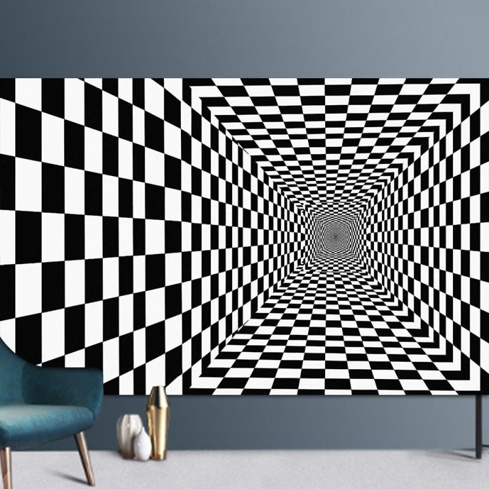 3D Visual Optical Floor Mat Black White Plaid Rectangular Rugs Vortex ...