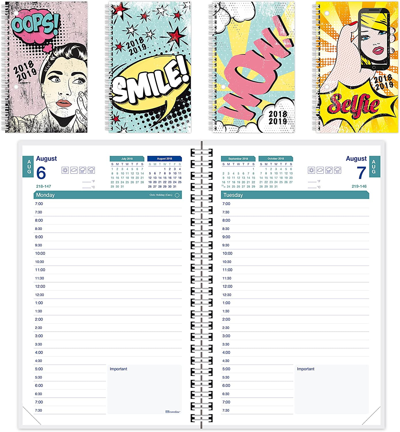 Brownline 2018-2019 Comics Design Daily Academic Planner, 8x5", Day Per ...