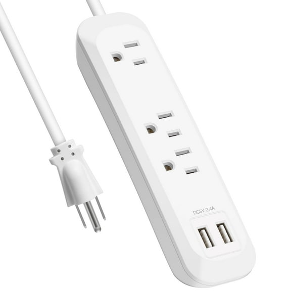 2 Pack Power Strip Surge Protector with USB Ports, White Extension Cord ...
