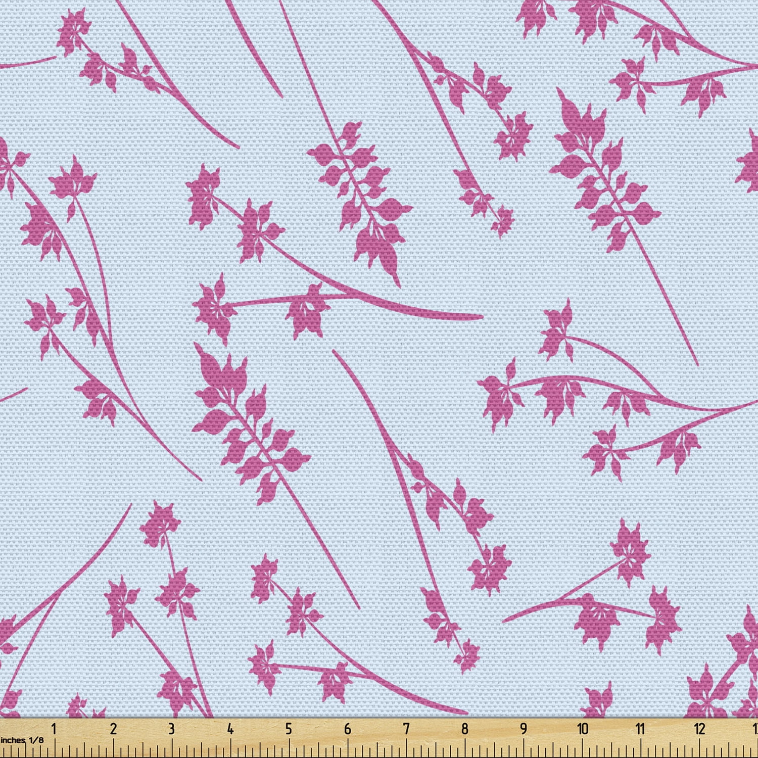 Blue and Pink Fabric by the Yard, Tender Botanical Summer Pattern with ...