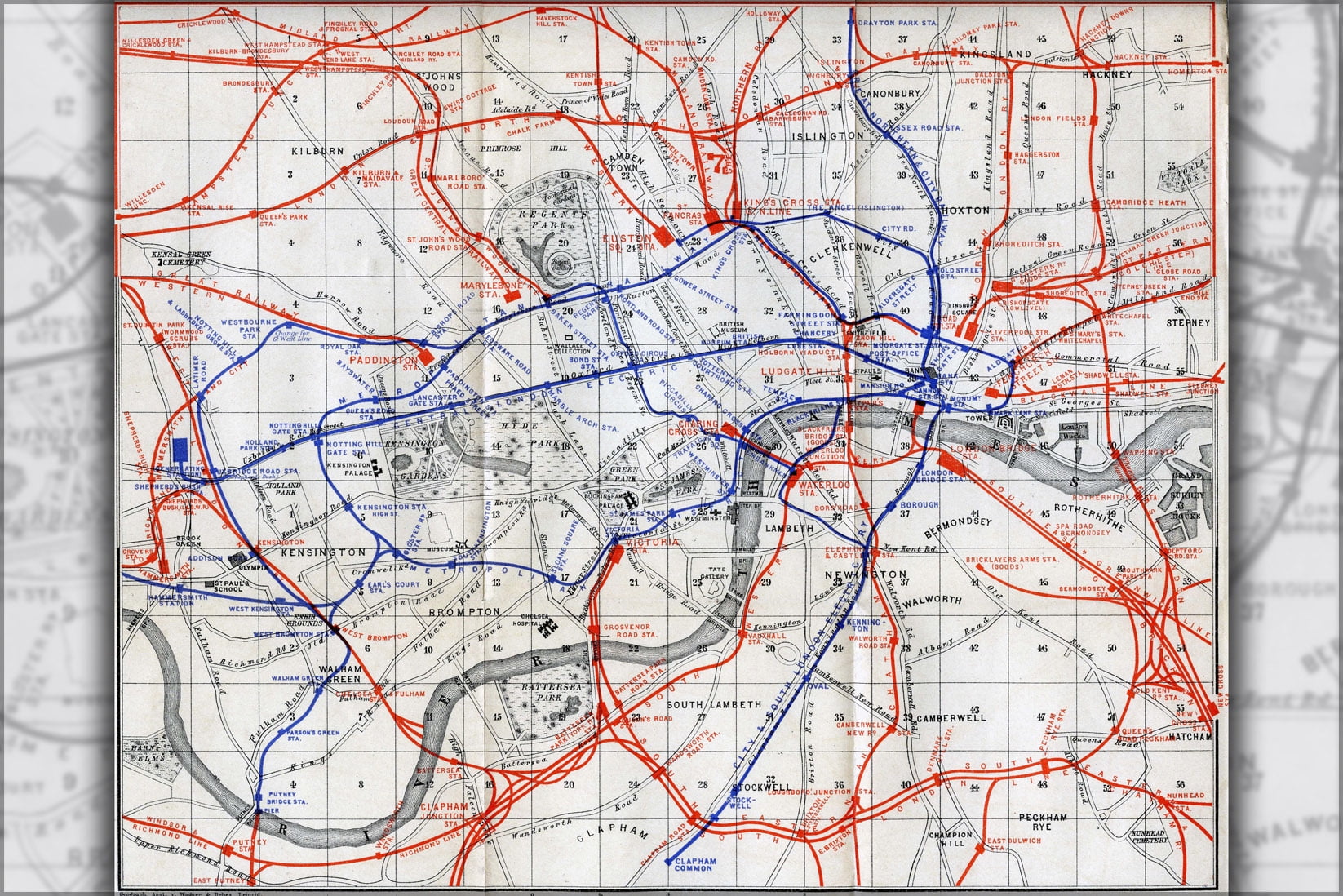 24"x36" Gallery Poster, London metro map of 1907 railroads & metrolines ...