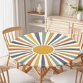 Boho Sun Round Fitted Tablecloth with Elastic Colorful Rainbow Stripe ...