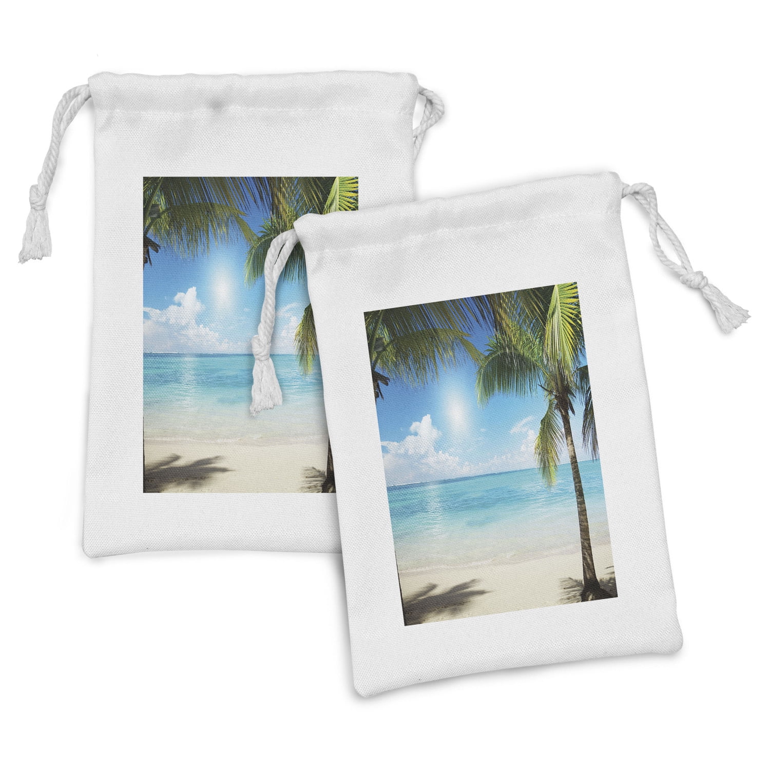 Tropical Beach Fabric Pouch Set of 2, Coconut Palm Trees Shadows on ...