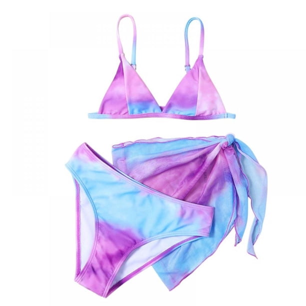 BESLY Little/Big Girl's 3 Piece Bikini Swimsuit Short sleeve Bathing ...