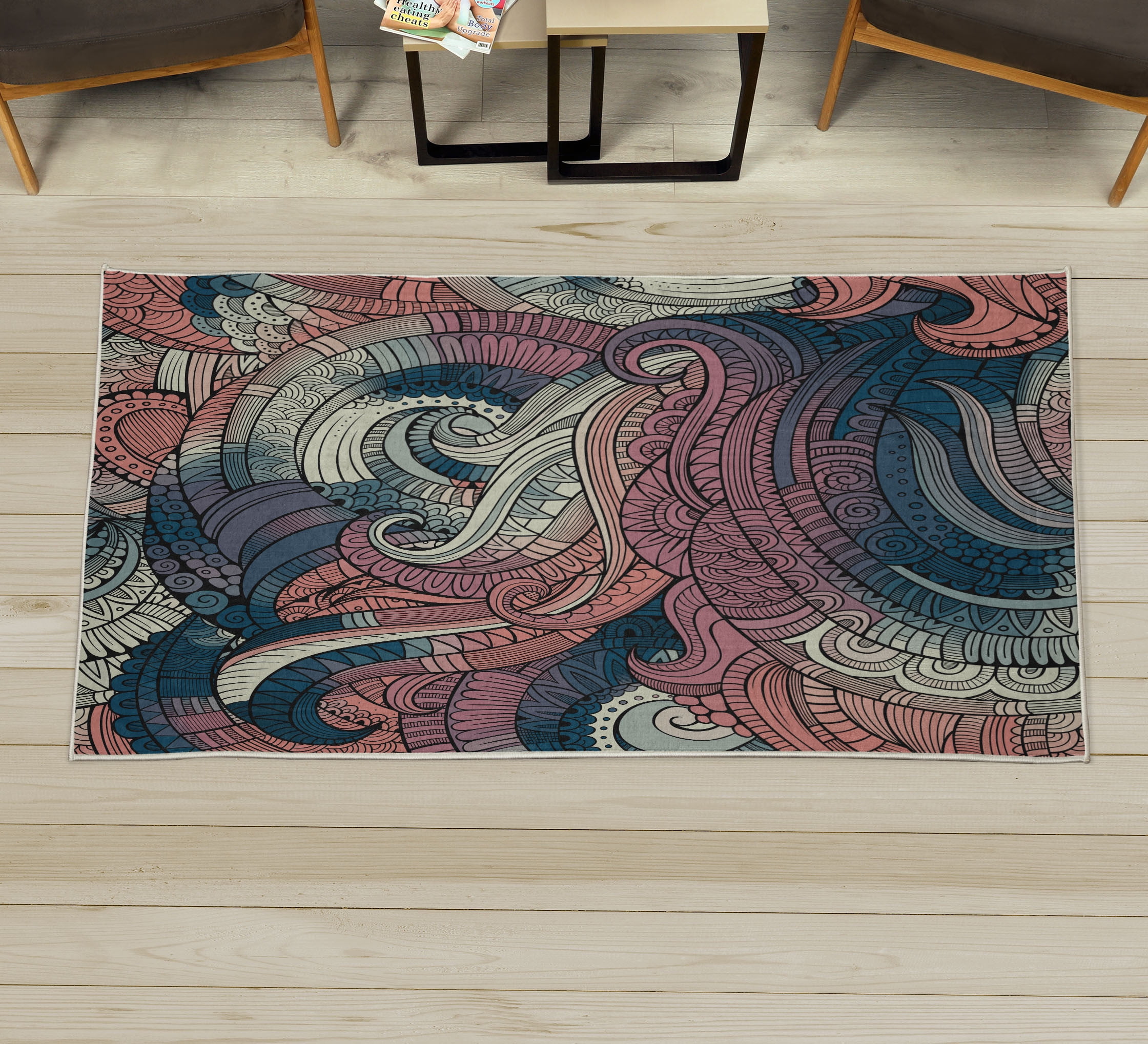 Abstract Decorative Rug, Ocean Inspired Graphic Paisley Pattern Swirled ...