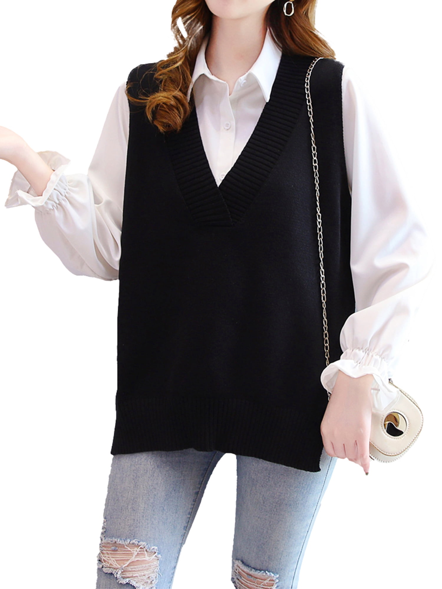 Hanerdun Womens Pullover Sweater Vest Casual Sleeveless V-Neck Knitted ...
