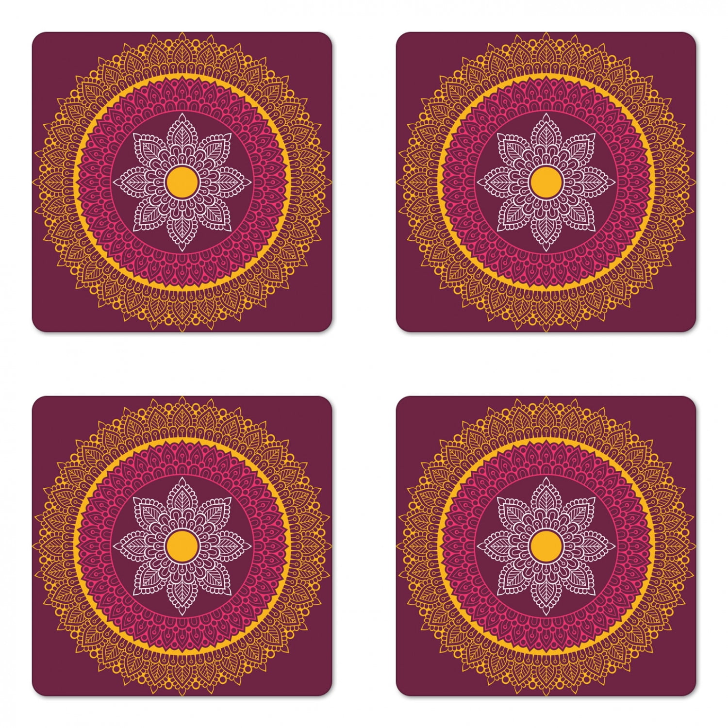 Mandala Coaster Set of 4, Ornamental Vintage Design with Folklore ...