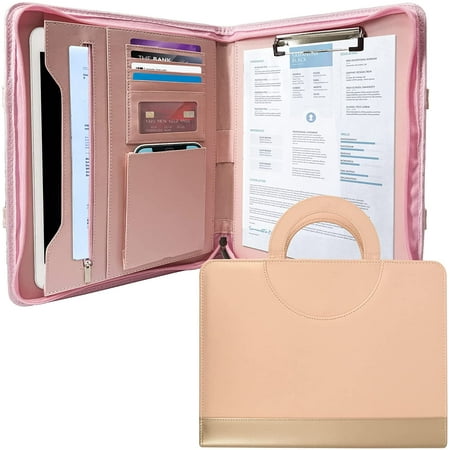 IYEFENG Zippered Leather Padfolio Portfolio with Hidden Handle and ...