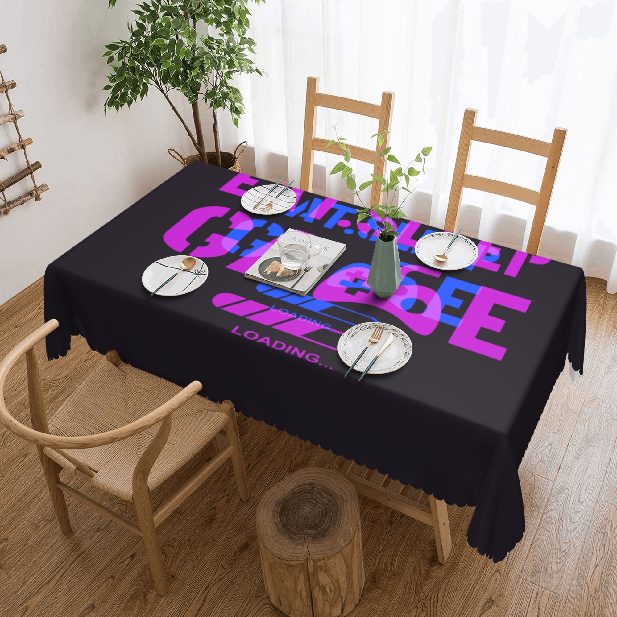 XMXY Table Cloth Rectangle Table, Gaming Motto Purple Dining Table Cover Waterproof Washable ...