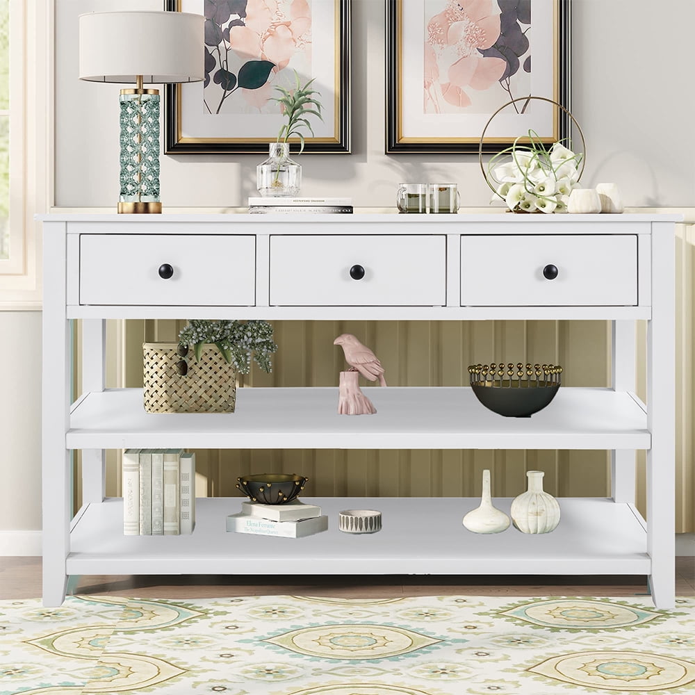 KAMIDA Storage Console Table, Modern Console Table with 3 Drawers and 2 ...