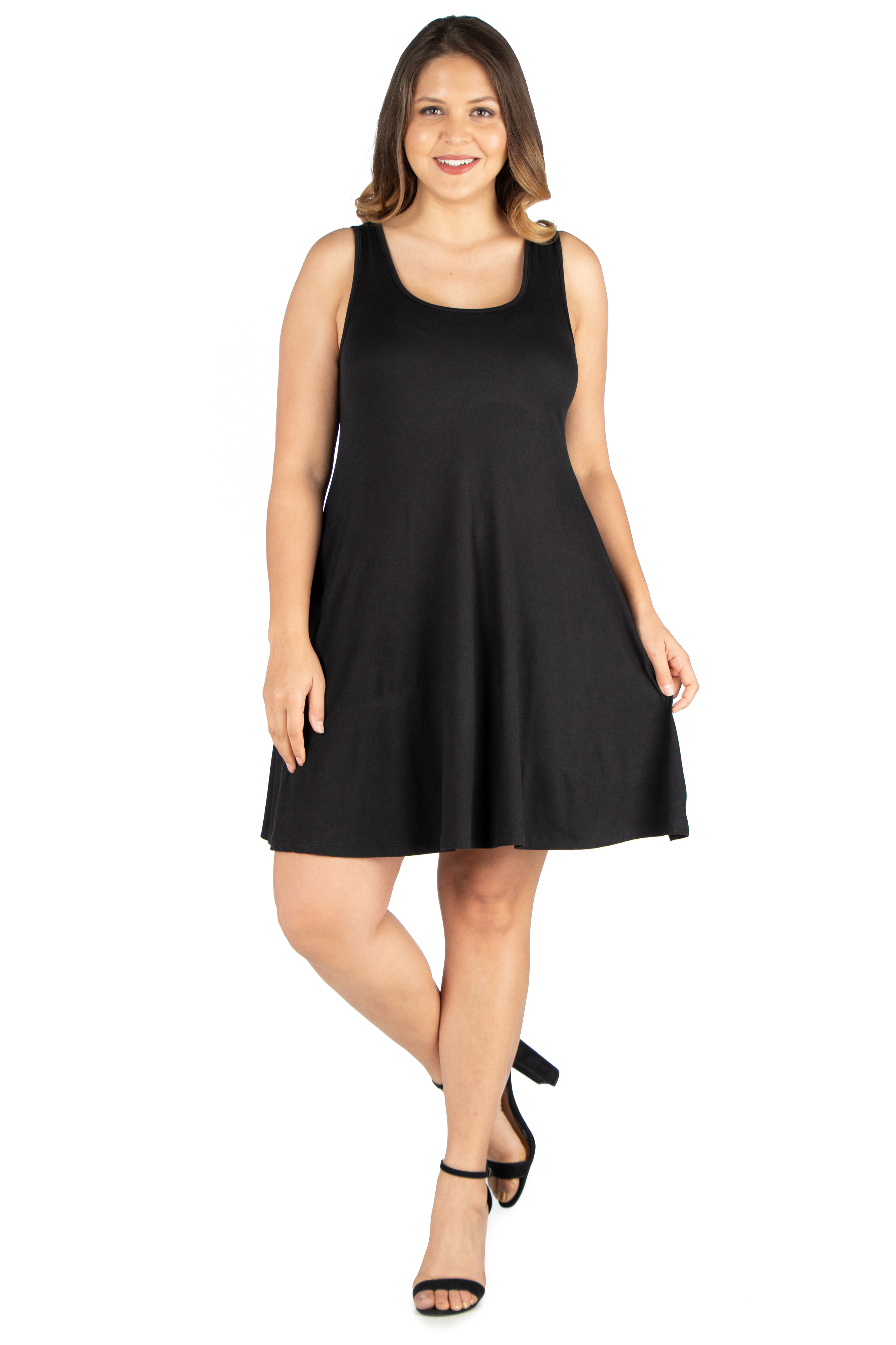 Women s Plus Size Floral Fit And Flare Knee Length Tank Dress Walmart
