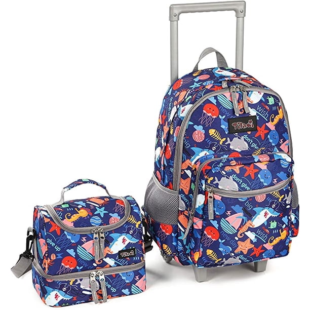 Tilami Rolling Backpack 18 inch Double Handle with Lunch Bag Wheeled ...
