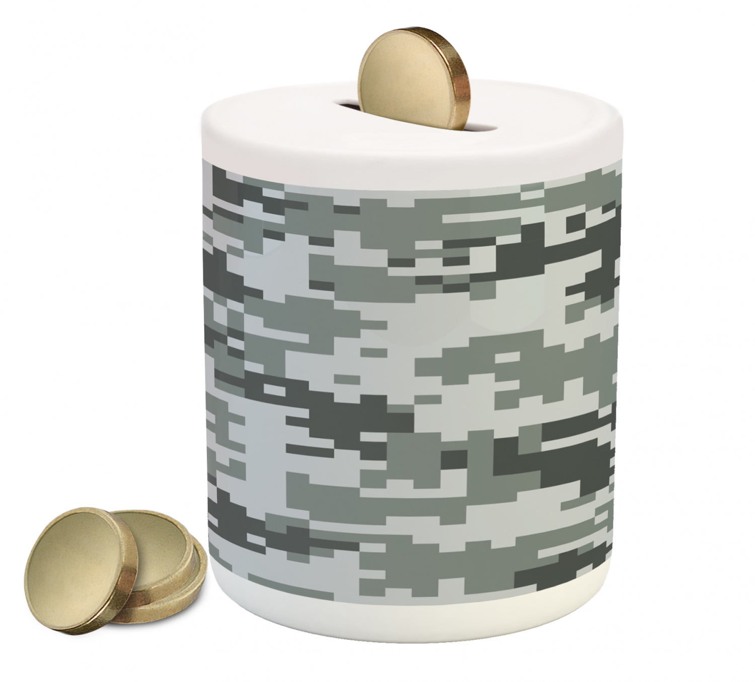 Camo Piggy Bank, Digital Pixel Effect Modern Design Conceptual Commando ...