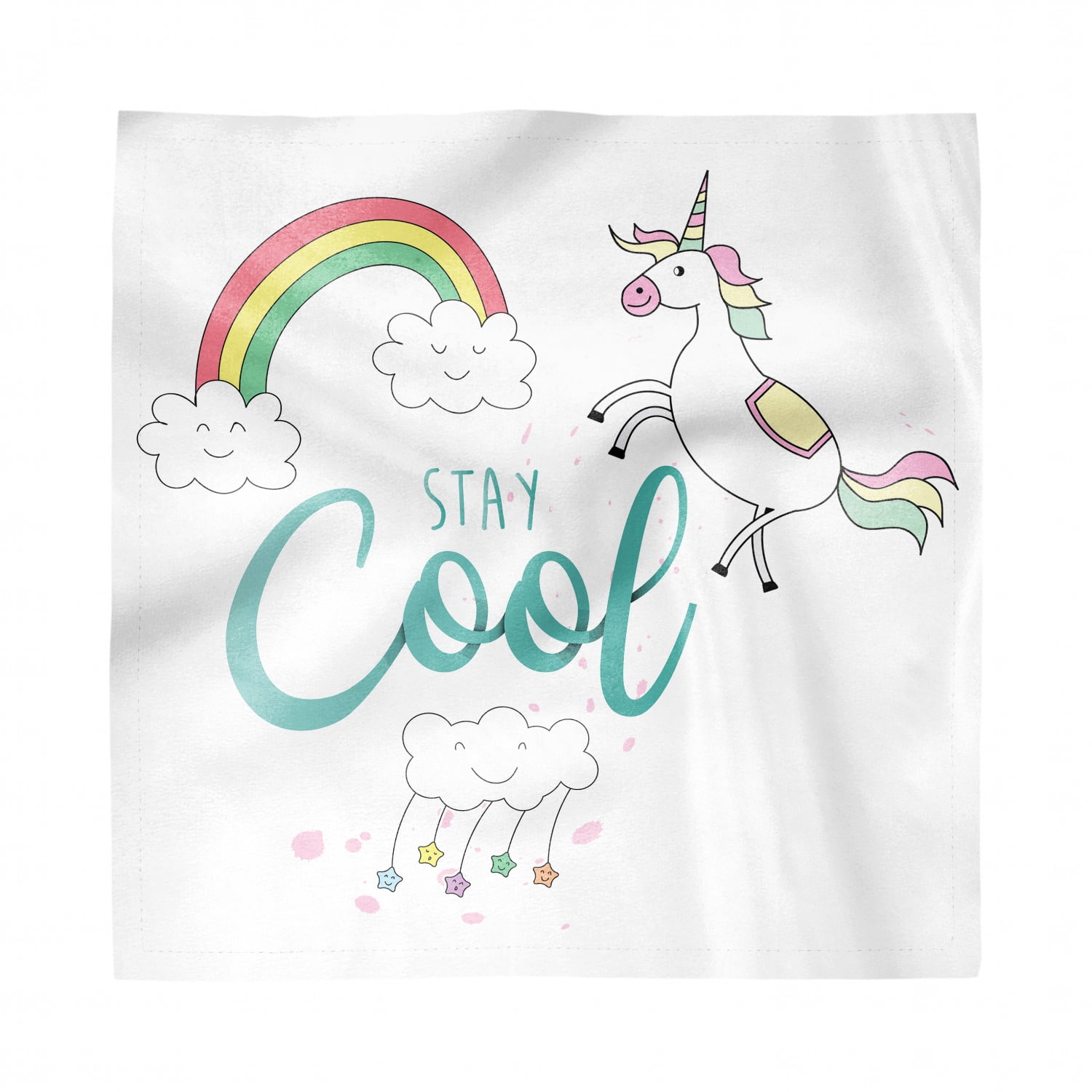 Stay Cool Decorative Satin Napkins Set of 4, Colorful Doodle of Rainbow ...