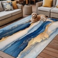 Abstract Waves Outdoor Rug, Blue White Gold Oil Painting Retro Style ...