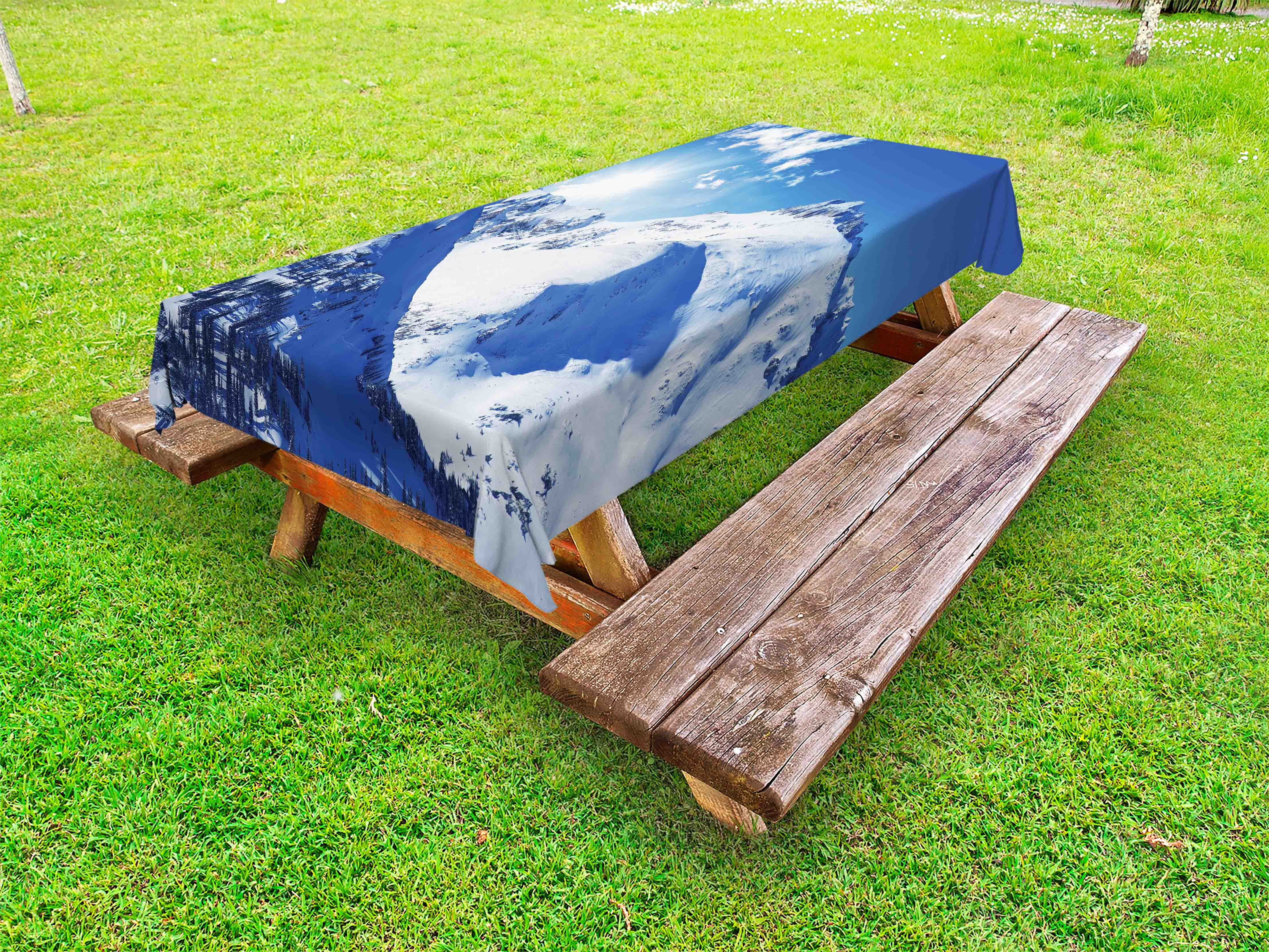Winter Outdoor Tablecloth, Mountain Peaks in Sunny Winter West Northern ...