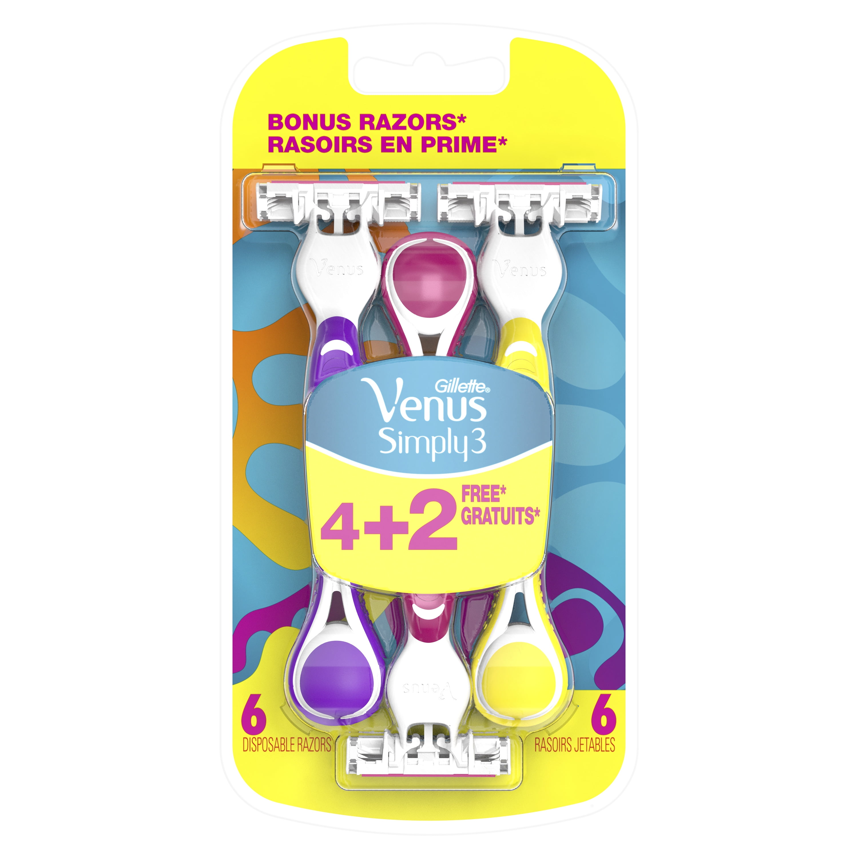 Gillette Venus Simply3 Women's Disposable Razors, 4 Count plus 2 Bonus ...