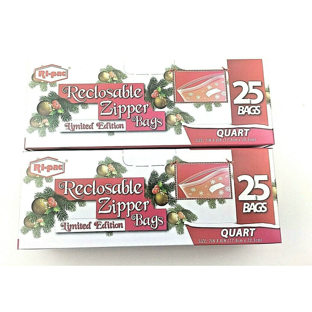 Ri-Pac Reclosable Zipper Bags 25 Bags Quart Size 7in/8in Pack of 2 ...