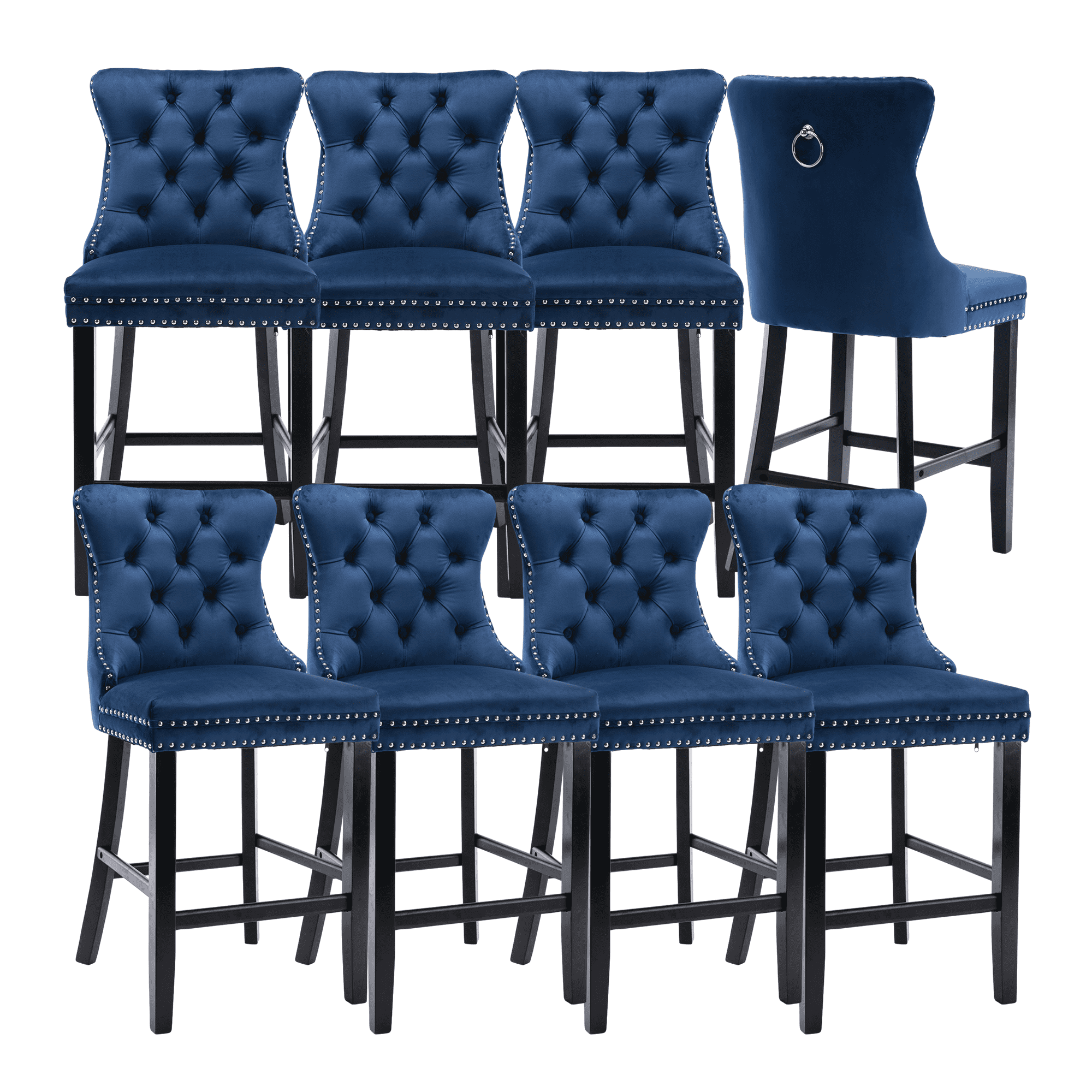 27" Contemporary Padded Bar Stools, Tufted Velvet Upholstered Barstools ...