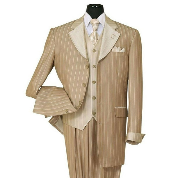 Suit USA - Pinestripe Fashion Suit with Contrast Collar, Cuffs & Vest ...
