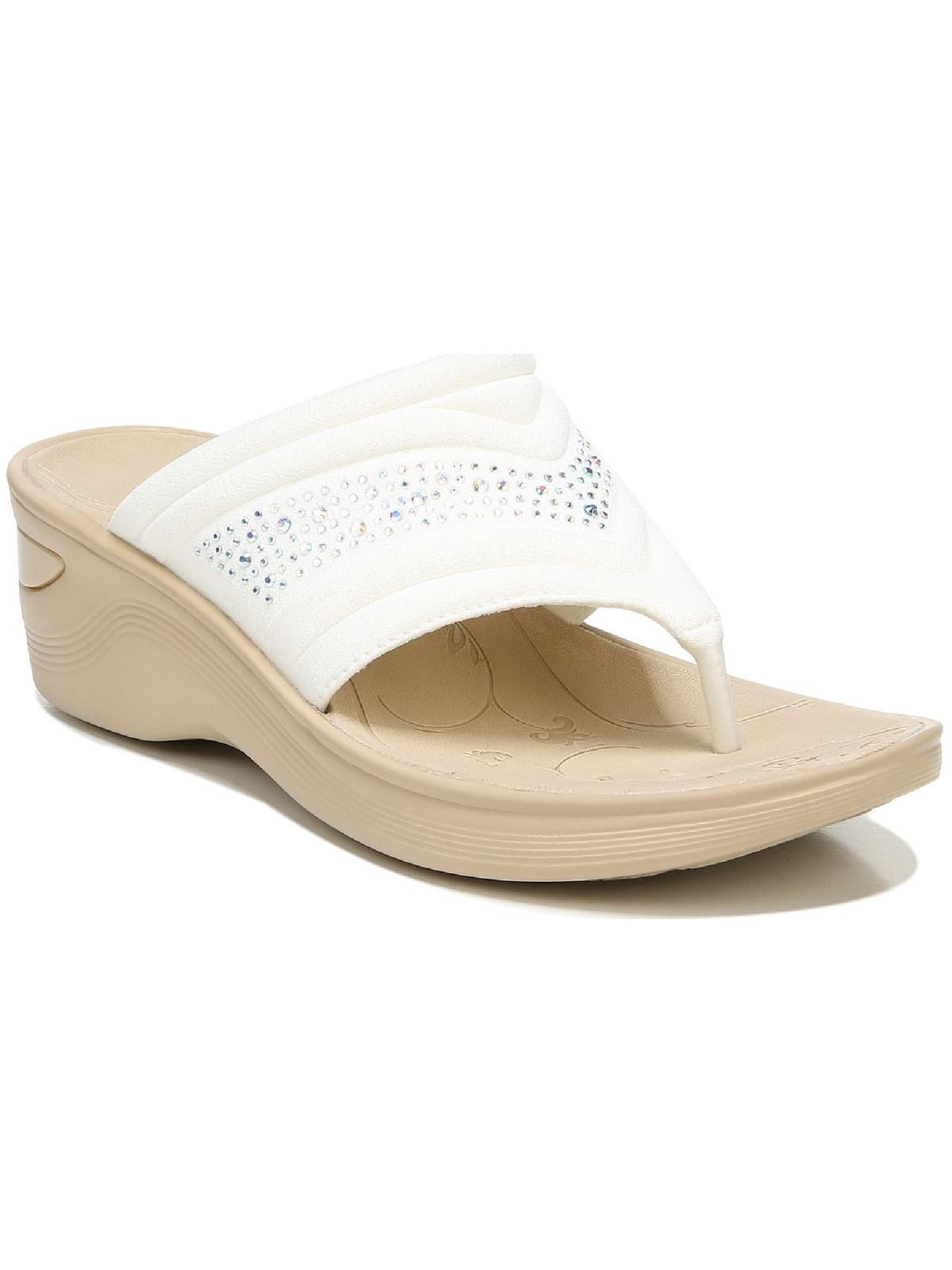 Bzees Womens Dazzle Me Embellished Wedge Thong Sandals