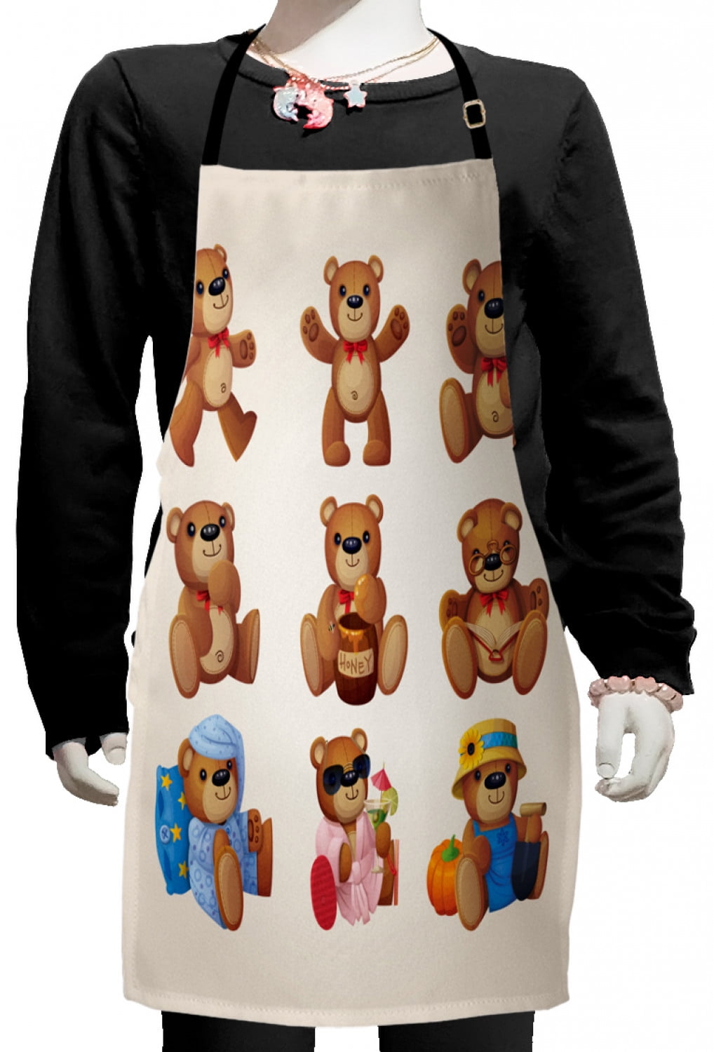 Cartoon Kids Apron, Happy Toy Teddy Bears with Funny Different Faces ...