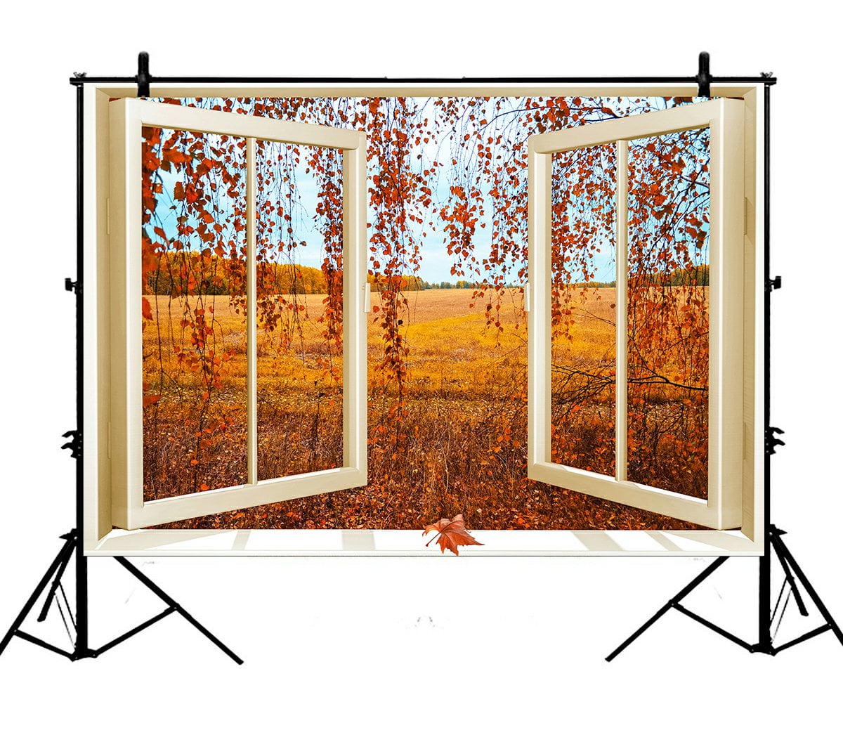 PHFZK 7x5ft Scenery Backdrops, Open Window overlook the Autumn Forest ...