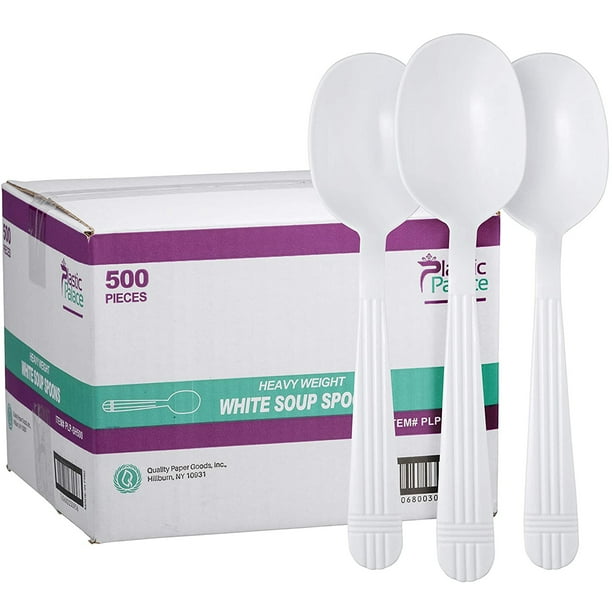Displastible Disposable White Plastic Soup Spoons Heavyweight BPA-Free ...