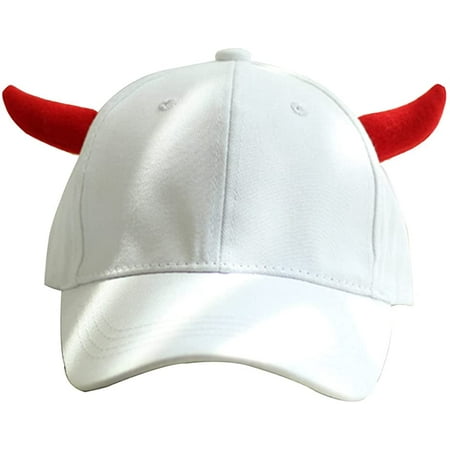 Red Devil Horns Baseball Hat Halloween Cosplay Peaked Cap Sun Hat White ...